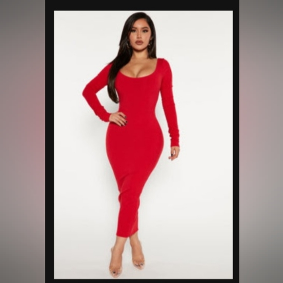Fashion Nova | Dresses | New Fashion Nova Red Bodycon Midi Dress Sz S Stella | Poshmark